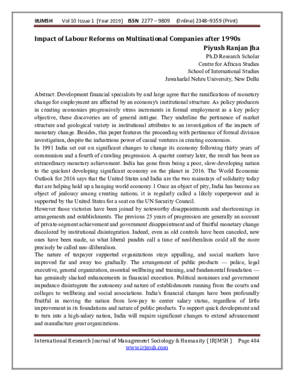 (PDF) Impact of Labour Reforms on Multinational Companies after 1990s
