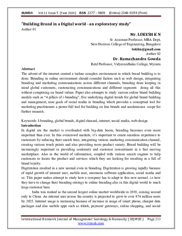 (PDF) Building Brand in a Digital world - an exploratory study