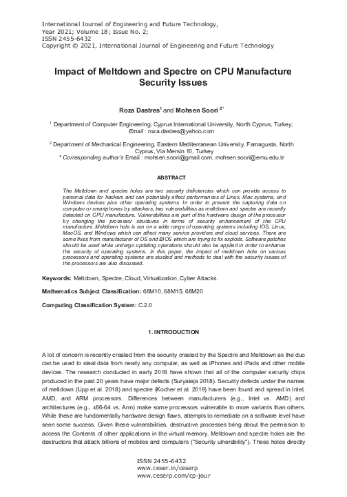 (PDF) Impact of Meltdown and Spectre on CPU Manufacture Security Issues
