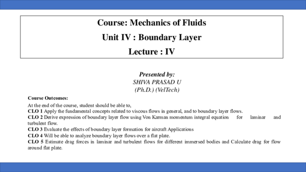 (PDF) Course: Mechanics of Fluids-Boundary Layer