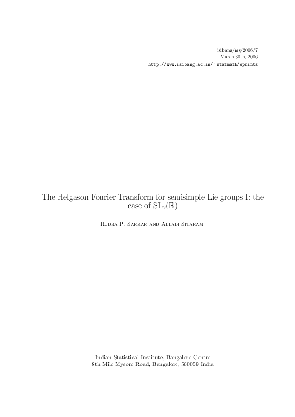 (PDF) The Helgason Fourier transform for semisimple Lie groups I: The case of SL(2, R)