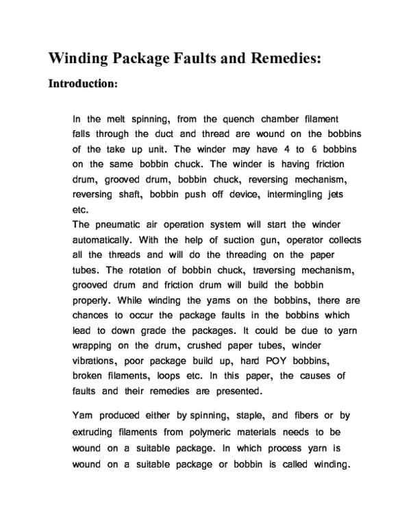 (DOC) Winding Package Faults and Remedies