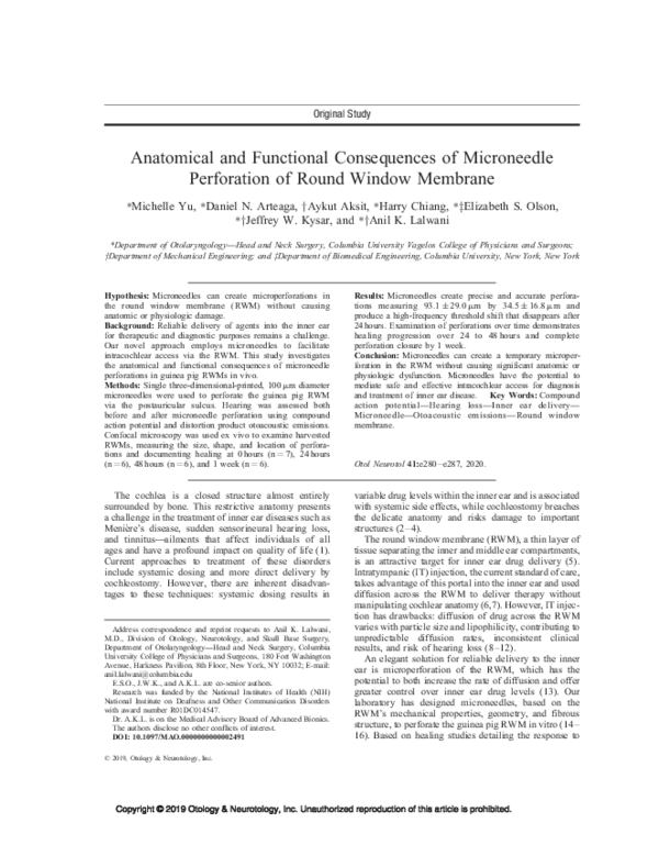 (PDF) Anatomical and Functional Consequences of Microneedle Perforation ...