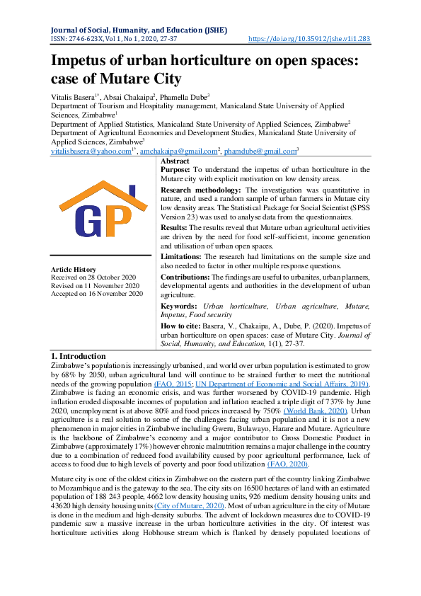 (PDF) Impetus of urban horticulture on open spaces: case of Mutare City