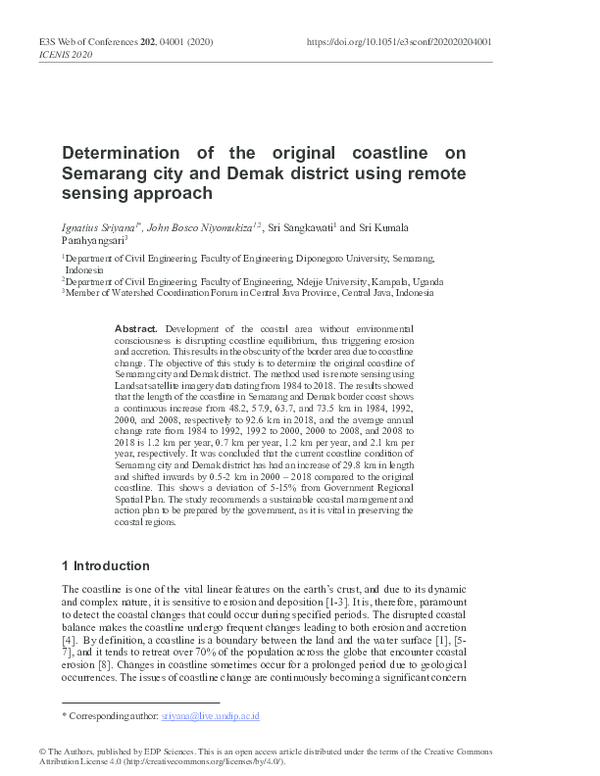 (PDF) Determination of the original coastline on Semarang city and Demak district using remote ...