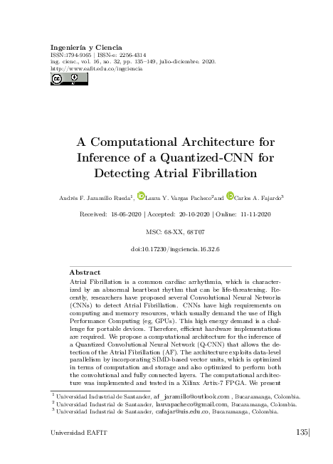 Pdf A Computational Architecture For Inference Of A Quantized Cnn For Detecting Atrial