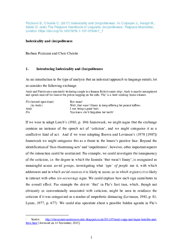 (PDF) Indexicality and (Im)politeness