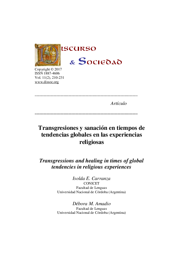 (PDF) Transgresiones y sanación en tiempos de tendencias globales en ...