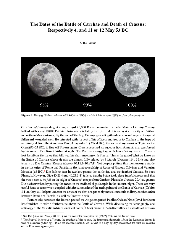 (PDF) The Dates of the Battle of Carrhae and Death of Crassus ...