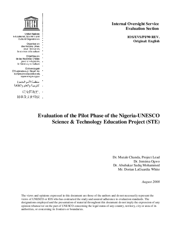 (PDF) Evaluation of the Pilot Phase of the Nigeria-UNESCO Science ...