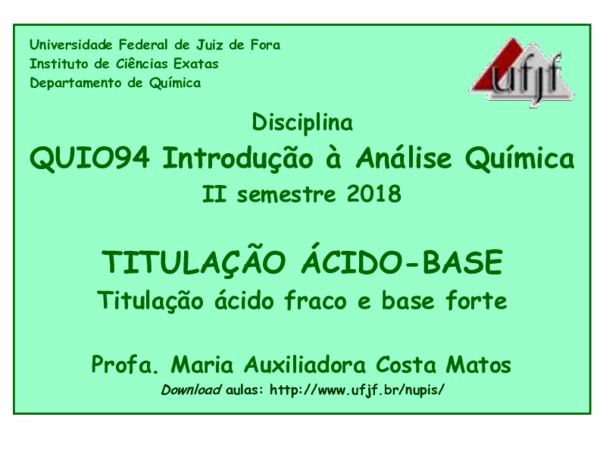 (PDF) TITULAÇÃO ÁCIDO-BASE Titulação ácido fraco e base forte