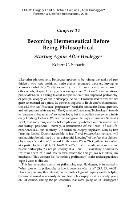 (PDF) Becoming Hermeneutical Before Being Philosophical Starting Again ...