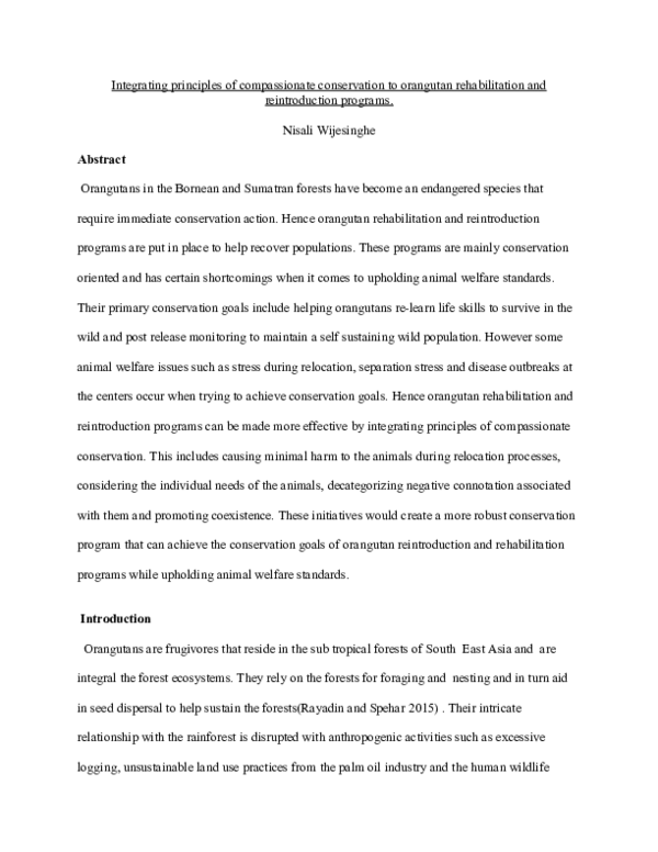 (DOC) Integrating principles of compassionate conservation to orangutan ...