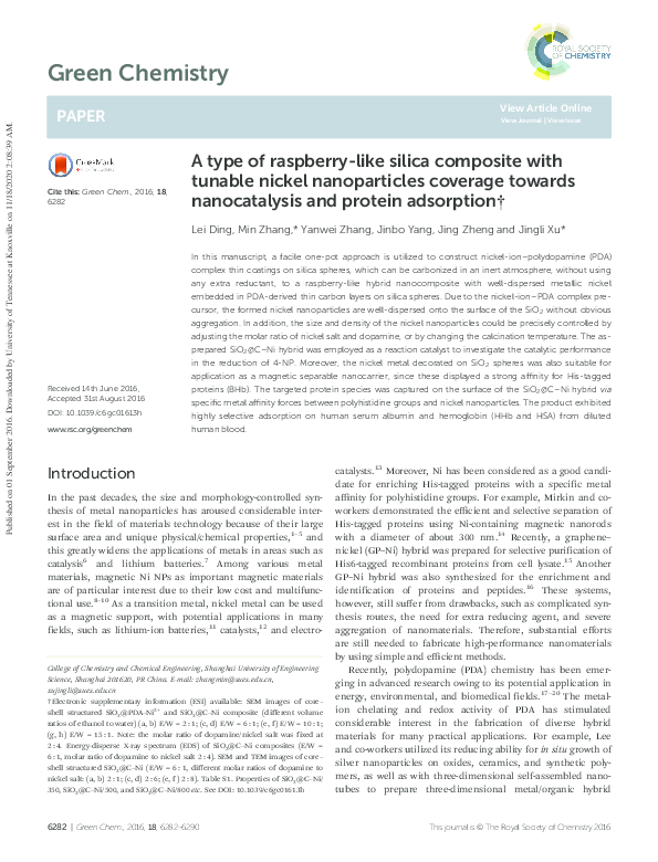 Pdf A Type Of Raspberry Like Silica Composite With Tunable Nickel Nanoparticles Coverage