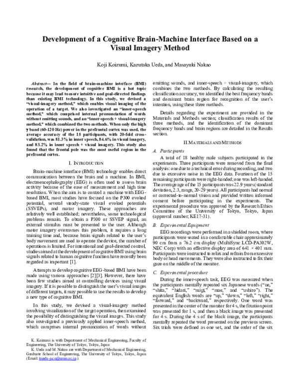 (PDF) Development of a Cognitive Brain-Machine Interface Based on a ...