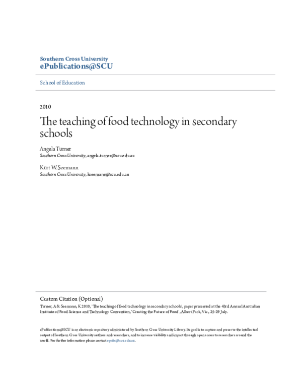 (PDF) The teaching of food technology in secondary schools