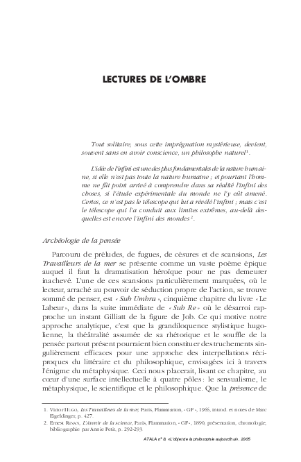 (PDF) LECTURES DE L'OMBRE (sur Les Travailleurs de la mer de Victor Hugo)