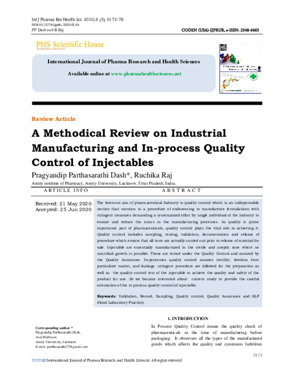(PDF) A Methodical Review on Industrial Manufacturing and In-process ...