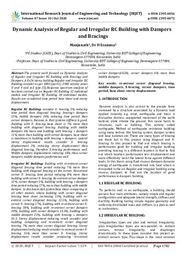Pdf Irjet Dynamic Analysis Of Regular And Irregular Rc Building With