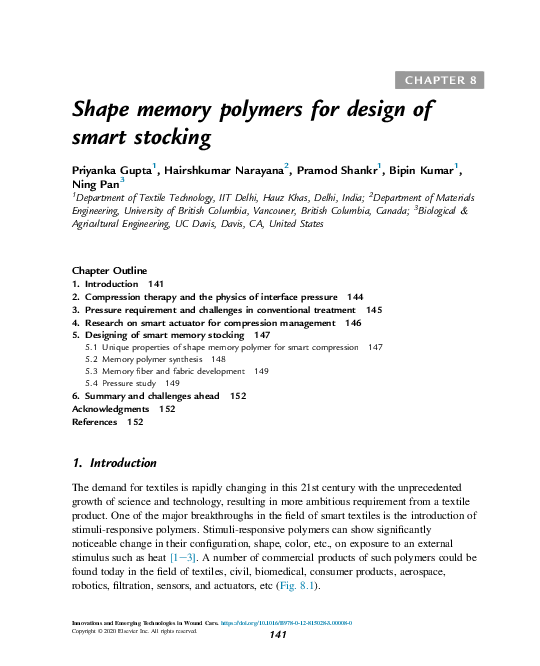 (PDF) Shape memory polymers for design of smart stocking Chapter Outline