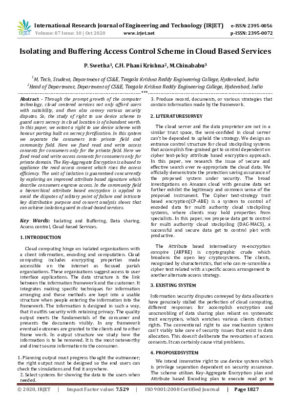 (PDF) IRJET- Isolating and Buffering Access Control Scheme in Cloud Based Services