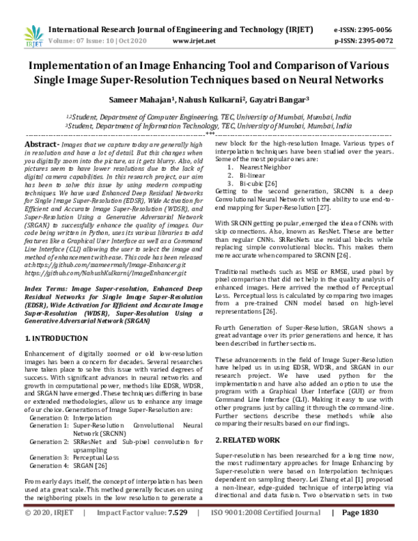 (PDF) IRJET- Implementation of an Image Enhancing Tool and Comparison of Various Single Image ...
