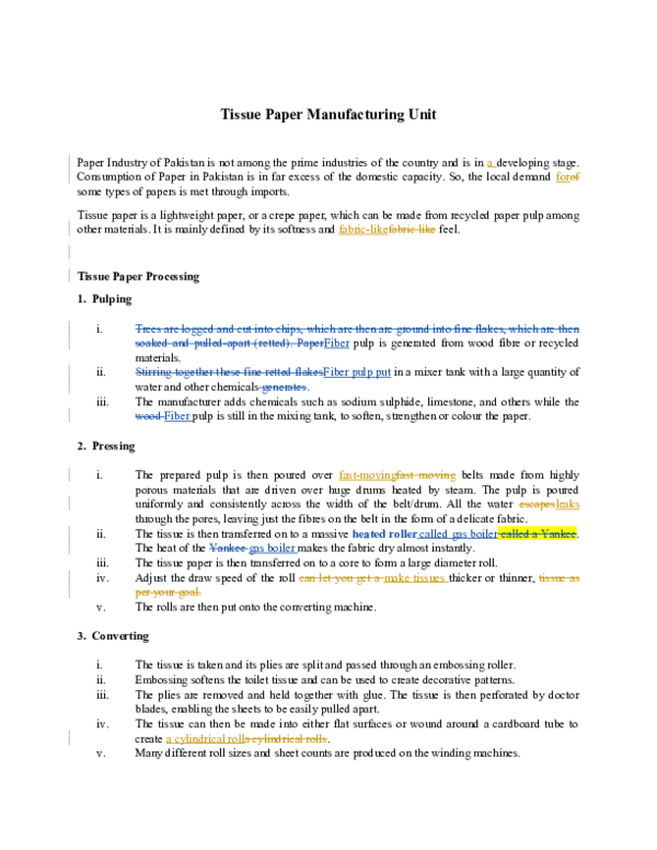 (DOC) Tissue Paper Manufacturing Unit