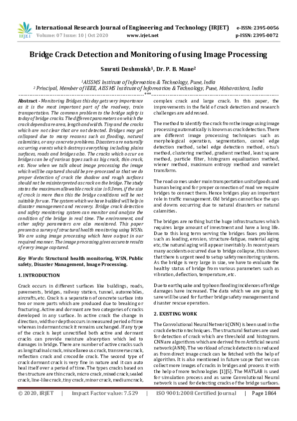 Pdf Irjet Bridge Crack Detection And Monitoring Of Using Image Processing