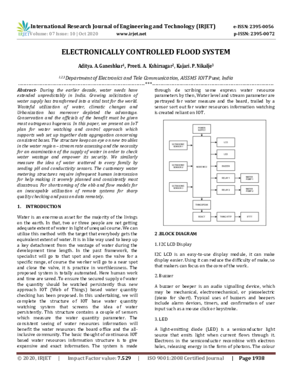 (PDF) IRJET- ELECTRONICALLY CONTROLLED FLOOD SYSTEM