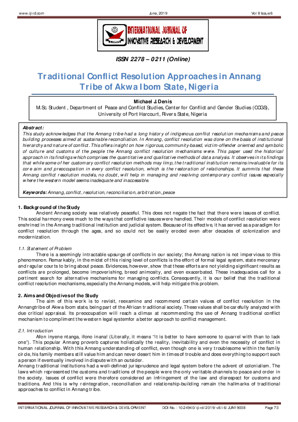 (PDF) Traditional Conflict Resolution Approaches in Annang Tribe of ...