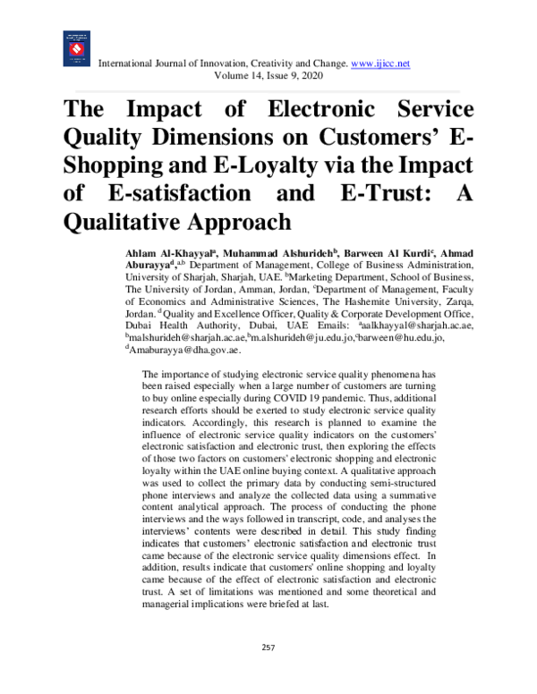(PDF) The Impact of Electronic Service Quality Dimensions on Customers' E- Shopping and E ...