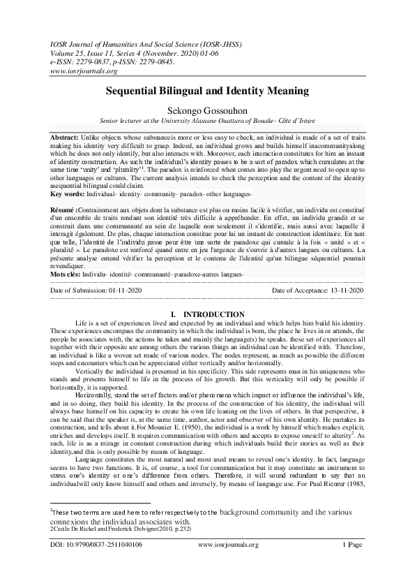 (PDF) Sequential Bilingual and Identity Meaning