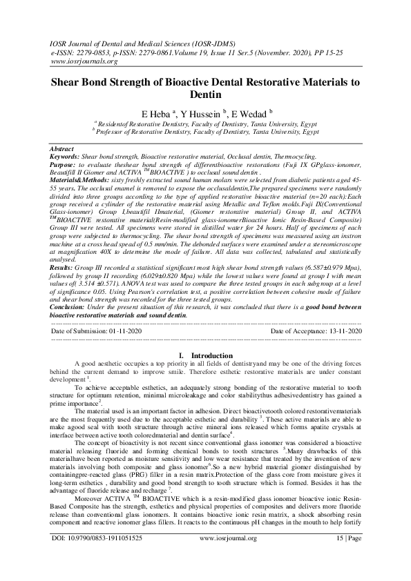 (PDF) Shear Bond Strength of Bioactive Dental Restorative Materials to ...
