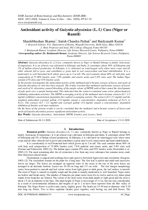 (PDF) Antioxidant activity of Guizotia abyssinica (L. f.) Cass (Niger ...