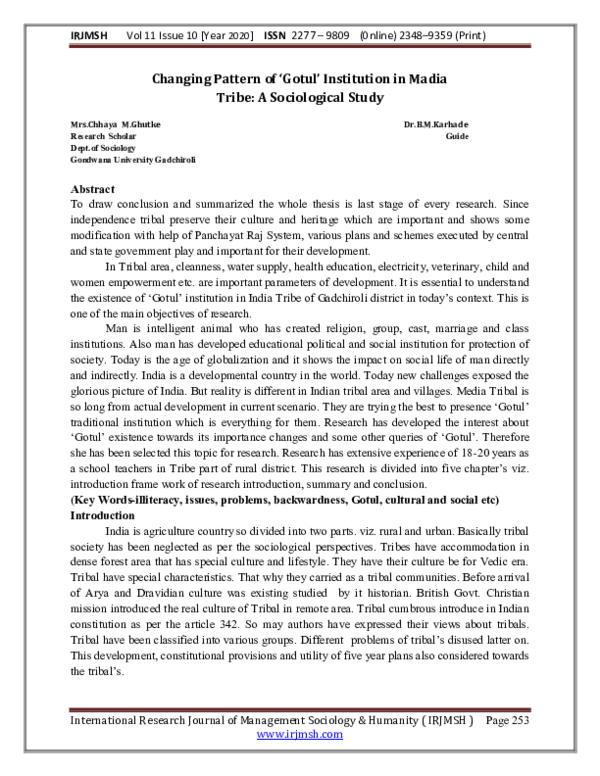 (PDF) Changing Pattern of ‘Gotul’ Institution in Madia Tribe: A ...