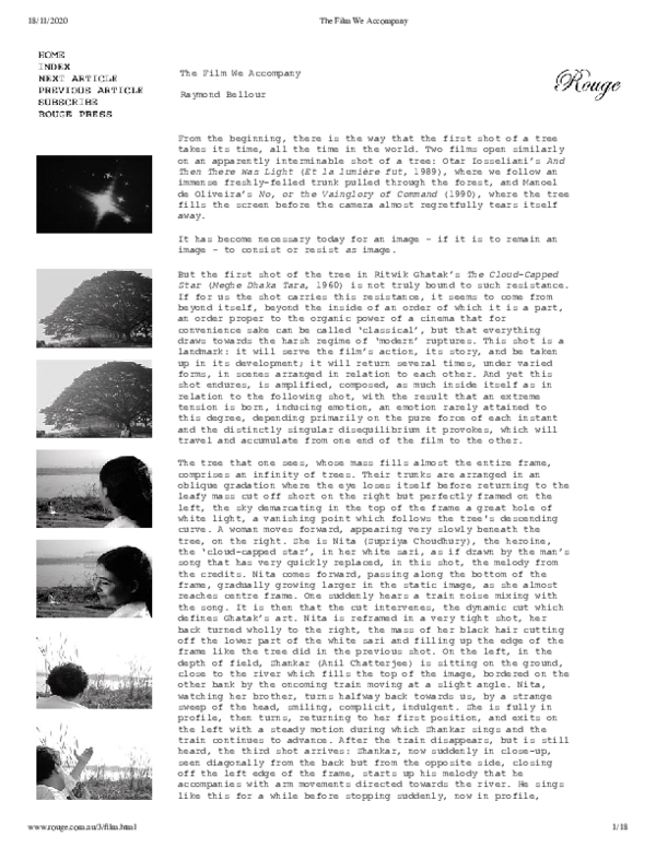 (PDF) Translation (with Adrian Martin) of Raymond Bellour's The Film We ...