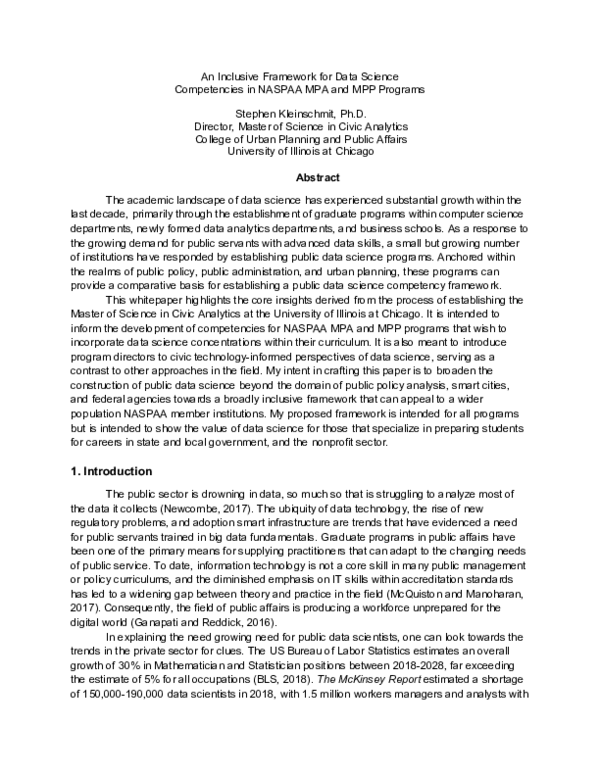 (PDF) An Inclusive Framework for Data Science Competencies in NASPAA MPA and MPP Programs