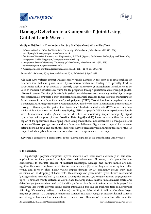 (PDF) Damage Detection in a Composite T-Joint Using Guided Lamb Waves
