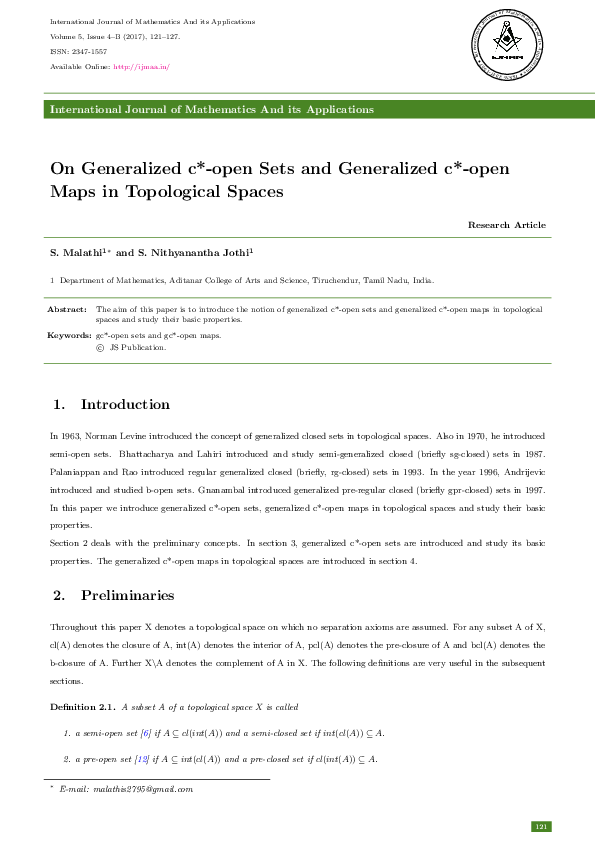 (PDF) International Journal of Mathematics And its Applications On Generalized c*-open Sets and ...