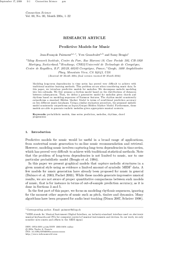 (PDF) RESEARCH ARTICLE Predictive Models for Music