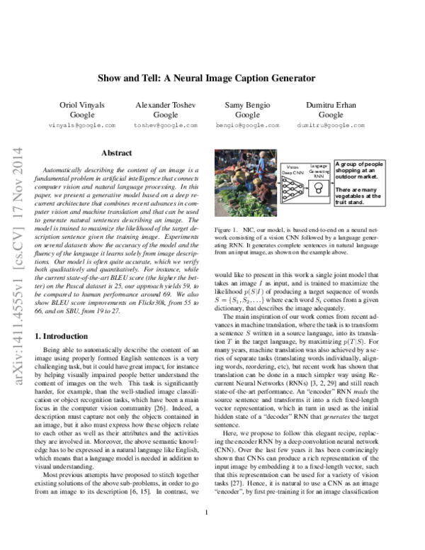 (PDF) Show and tell: A neural image caption generator