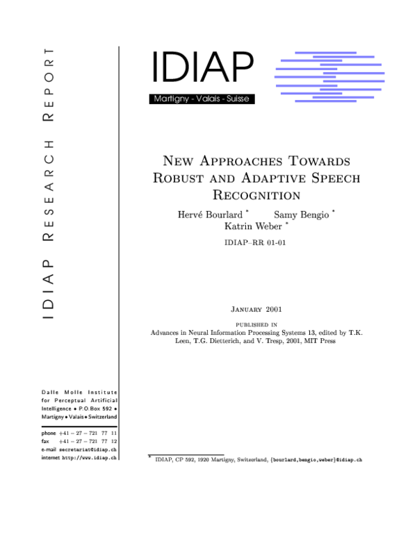 (PDF) New approaches towards robust and adaptive speech recognition