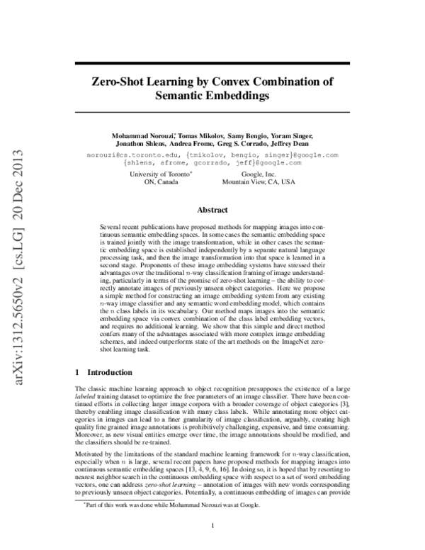(PDF) Zero-shot learning by convex combination of semantic embeddings
