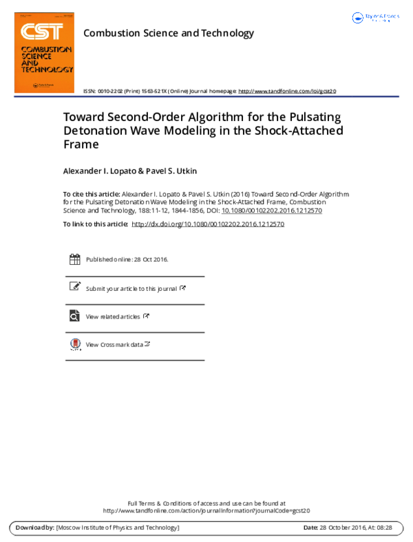 Pdf Toward Second Order Algorithm For The Pulsating Detonation Wave Modeling In The Shock