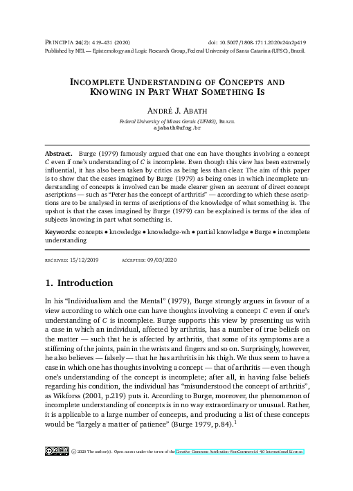 (PDF) Incomplete Understanding of Concepts and Knowing In Part What ...