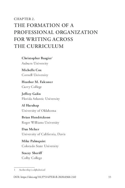 (PDF) THE FORMATION OF A PROFESSIONAL ORGANIZATION FOR WRITING ACROSS ...