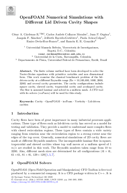 Pdf Openfoam Numerical Simulations With Different Lid Driven Cavity