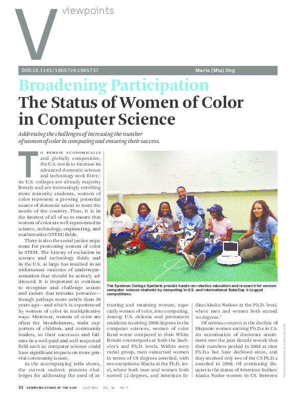 (PDF) The Status of Women of Color in Computer Science