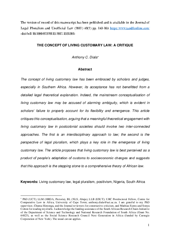 (PDF) The concept of living customary law: A critique