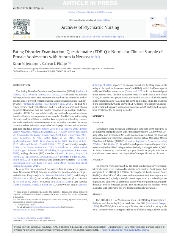 (PDF) Eating Disorder Examination-Questionnaire (EDE-Q): Norms for ...